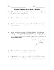 Reflection And Refraction Pdf Name Date Prelab For Reflection And Refraction Laboratory If