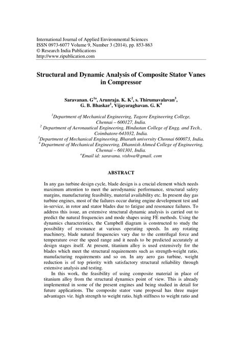 Pdf Structural And Dynamic Analysis Of Composite Stator Vanes In Compressor