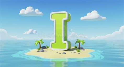 Letter I On Tropical Island With Palm Trees In Ocean Setting Stock