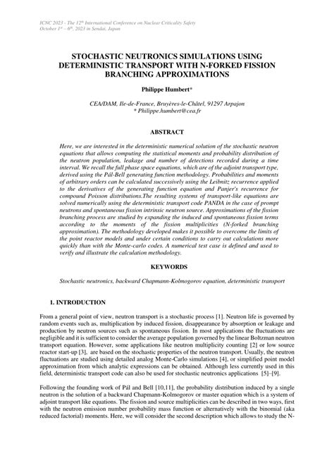 Pdf Stochastic Neutronics Simulations Using Deterministic Transport With N Forked Fission