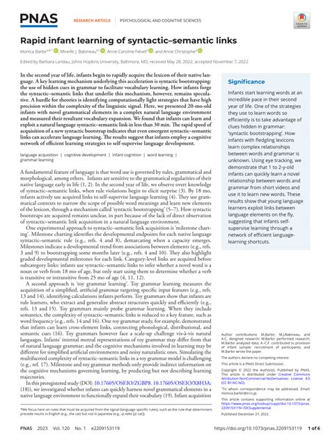 Pdf Rapid Infant Learning Of Syntacticsemantic Links