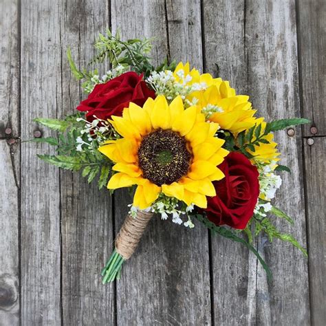 Sunflower And Rose Bouquet Etsy