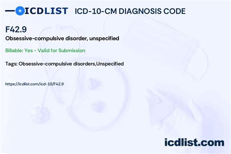 Icd 10 Cm Diagnosis Code F42 9 Obsessive Compulsive Disorder Unspecified