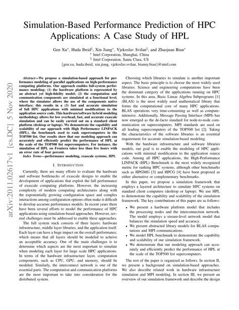 Pdf Simulation Based Performance Prediction Of Hpc Applications A