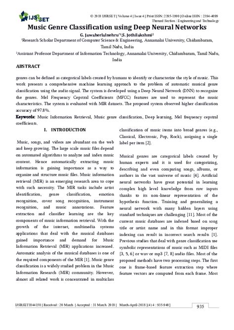 Pdf Music Genre Classification Using Deep Neural Networks