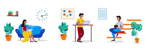 친절한 열린 공간에서 일하는 사람들도 있습니다 코워킹 프리랜서 팀워크 커뮤니케이션 상호 작용 아이디어 독립적 인 활동 개념 흰색 배경에 벡터 일러스트 레이 션 Workers