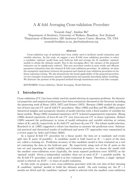 Pdf A K Fold Averaging Cross Validation Procedure