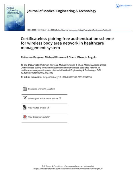 Pdf Certificateless Pairing Free Authentication Scheme For Wireless Body Area Network In