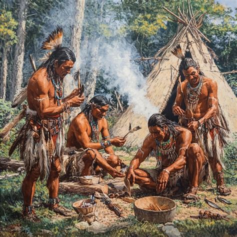 A Native American Tribe Constructing Or Decorating Traditional Dwellings Premium Ai Generated