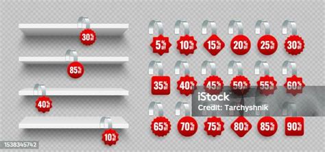 슈퍼마켓 판촉 흔들림이 있는 상점 선반 제품 선반 및 광고 흔들림 식료품 벽 선반 판매 라벨 특별 행사 가격표 벡터 그림 0명에 대한 스톡 벡터 아트 및 기타 이미지