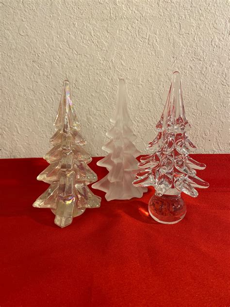 Trio Vintage Glass Christmas Trees Frosted Iridescent And Clear 625 65 Tall Frosted Has Slight