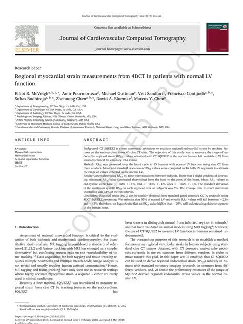 Pdf Regional Myocardial Strain Measurements From 4dct In Patients With Normal Lv Function
