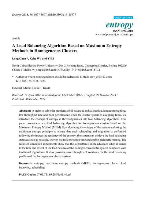 Pdf A Load Balancing Algorithm Based On Maximum Entropy Methods In Homogeneous Clusters
