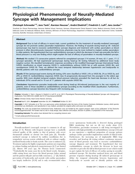 Pdf Physiological Phenomenology Of Neurally Mediated Syncope With Management Implications