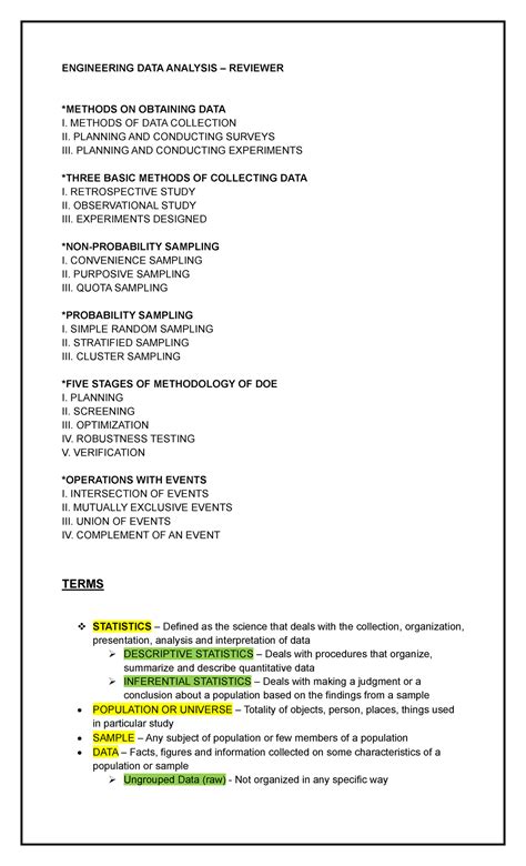 Eda Reviewer Comprehensive Guide To Data Analysis Methods Studocu