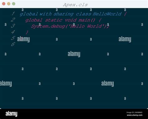 Apex Language Hello World Program Sample In Editor Window Illustration Stock Vector Image And Art