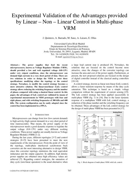 Pdf Experimental Validation Of The Advantages Provided By Linear Non Linear Control In