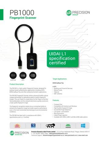 Precision Pb1000 L1 Biometric Fingerprint Scanners At ₹ 4390 Piece Fingerprint Scanner In New