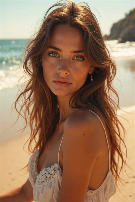 Honey Eyed Brunette Woman On The Beach Seaart Ai