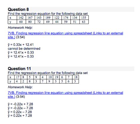Solved Question 8 Find The Regression Equation For The