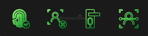 Set Line Fingerprint Door Lock Rejection Face Recognition And Face Gradient Color Icons