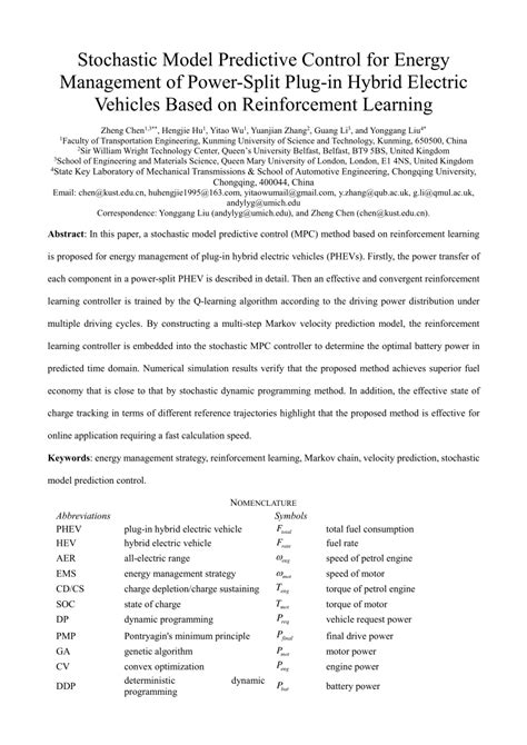 Pdf Stochastic Model Predictive Control For Energy Management Of Power Split Plug In Hybrid