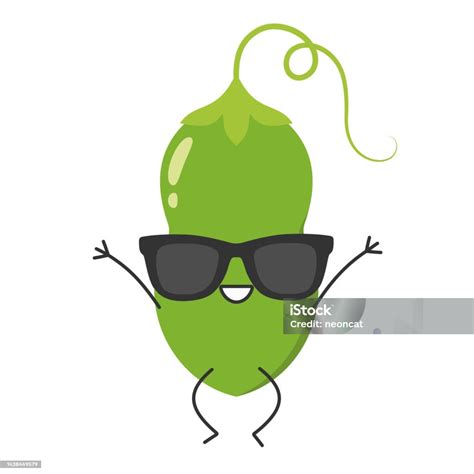 녹색 완두콩 꼬투리 캐릭터 만화 점프 인사말 귀여운 웃는 얼굴 쾌활 카와이 기쁨 행복 한 감정 아이콘 벡터 일러스트 레이 션