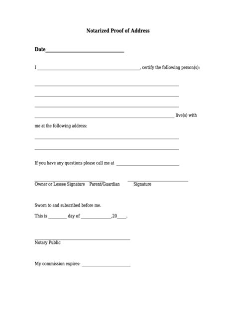 Notarized Proof Of Address Form Printable Pdf Download