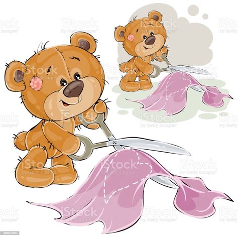 벡터 일러스트 레이 션 갈색 곰 재단사의 인하는 마음 바느질의가 위 패턴 가위에 대한 스톡 벡터 아트 및 기타 이미지 가위 갈색 개념 기호 Istock