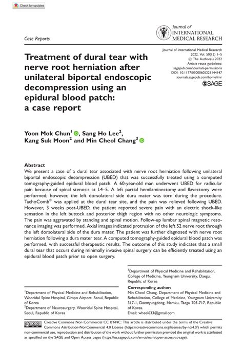Pdf Treatment Of Dural Tear With Nerve Root Herniation After