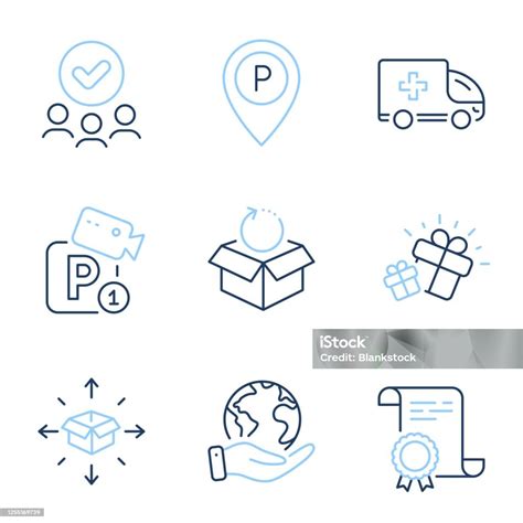 소포 배달 구급차 비상 및 주차 아이콘 세트 선물 반품 패키지 및 주차 보안 표지판 벡터 교통에 대한 스톡 벡터 아트 및 기타 이미지 Istock
