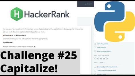 Hackerrank Python Challenge 25 Capitalize Youtube