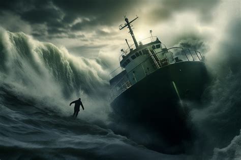 A Ship With Towering Waves Premium Ai Generated Image