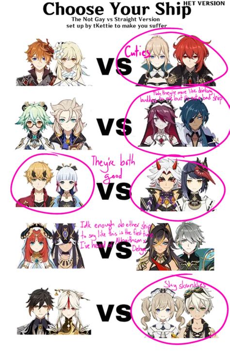 Pick Ur Ship Gay And Straight Version Genshin Impact Hoyolab