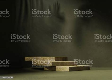 3d 배경 돌 연단 디스플레이 어두운 녹색에 야자 잎 그림자 화장품 미용 제품 프로모션 모의 자연 받침대 세트 트로피컬 미니멀