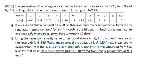 Solved 40p 1 The Parameters Of A Rating Curve Equation For