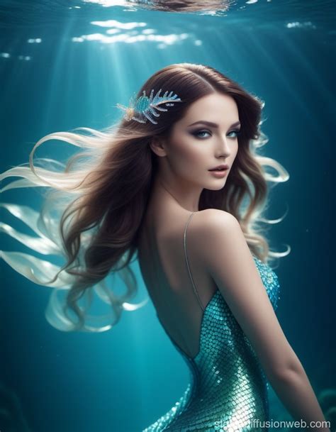 Ethereal Sea Woman In Fantasy Ocean Stable Diffusion Online