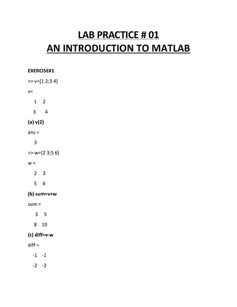 Matlab Lab Practice An Introduction To Matrix Operations And Signal