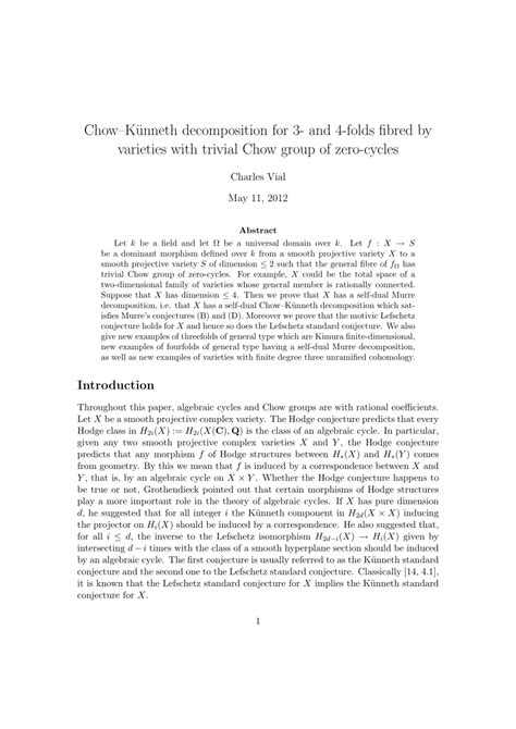 Pdf Chow Künneth Decomposition For 3 And 4 Folds Fibred By Varieties With Trivial Chow Group