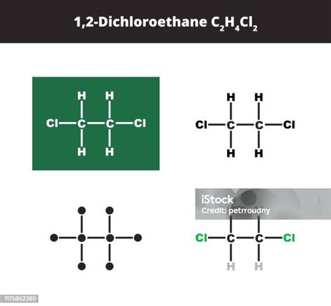 벡터 유기 극성 세포 분자 또는 1 2디클로로에탄 C2h4cl2의 용매는 여러 변이체유기 화학 개념이다 흰색 배경에 분리된 화학