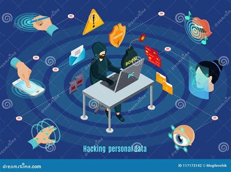 Isometric Biometric Hacking Protection System Concept Stock Vector