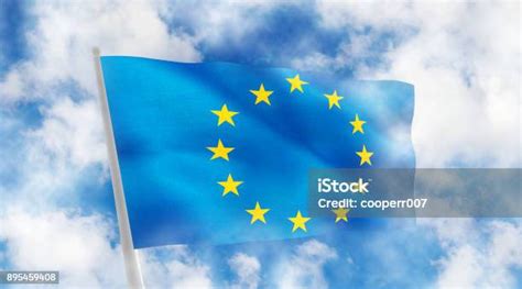 파란색 배경에 유럽 플래그입니다 3 차원 일러스트 레이 션 0명에 대한 스톡 사진 및 기타 이미지 0명 3차원 형태 구름 Istock