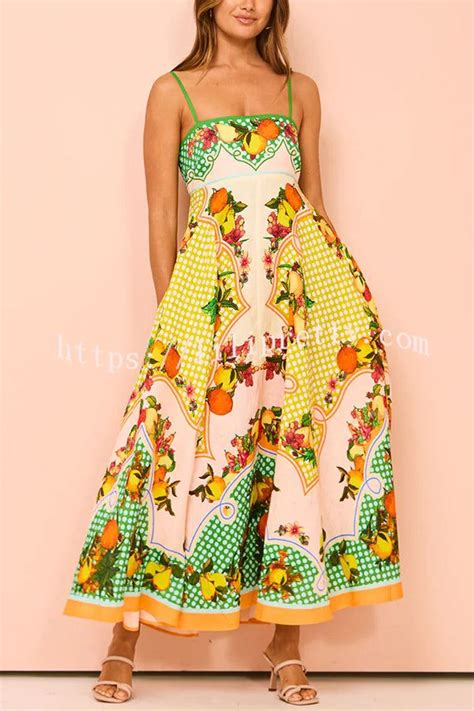 Lilipretty Enjoy Summer Lemon Linen Blend Unique Print Smocked Back