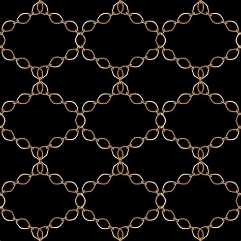 검은 배경에 원활한 황금 사슬 격자 프리미엄 벡터