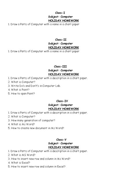 Computer Classes Holiday Homework An Overview Of Assignments For