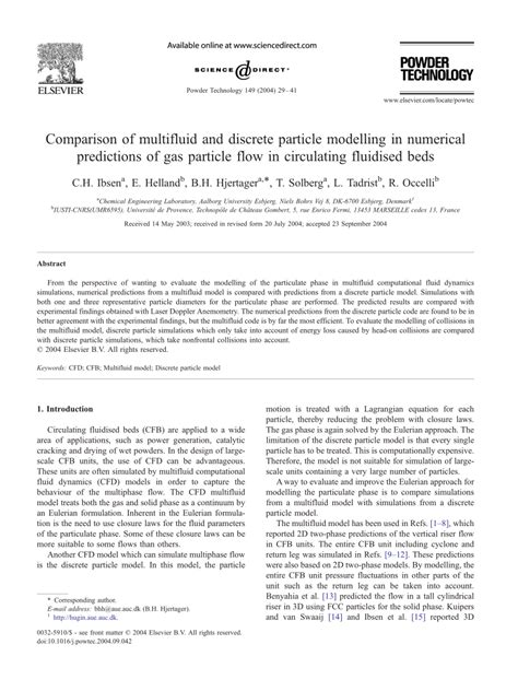 Pdf Comparison Of Multifluid And Discrete Particle Modelling In Numerical Predictions Of Gas