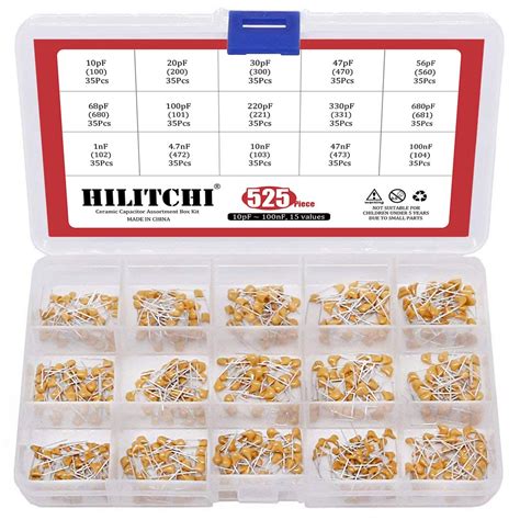 10pf To 100nf 15values Ceramic Capacitor Set Hilitchi 525pcs Dip Monolithic Multilayer Ceramic