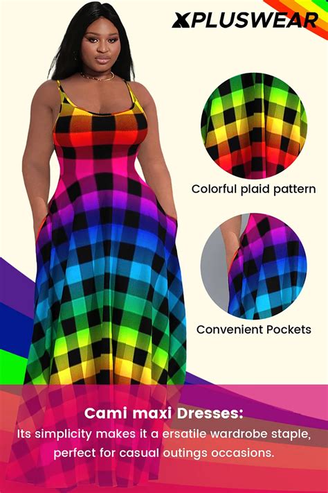Xpluswear Design Plus Size Casual Sundress Rainbow Gradient Plaid