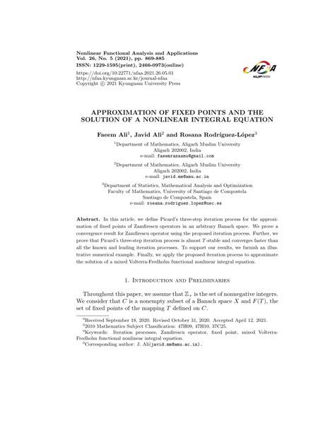 Pdf Approximation Of Fixed Points And The Solution Of A Nonlinear Integral Equation
