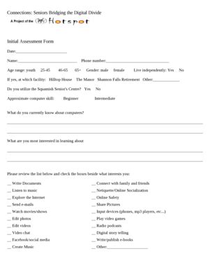 Fillable Online Initial Assessment Form Fax Email Print Pdffiller